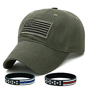 LOKIDVE USA American Flag Baseball Cap Embroidered Polo Style Military Army Hat-Green