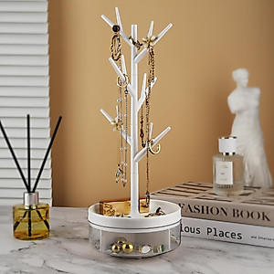 Half Room Branch Jewelry Rack With Rotatable Base and Storage Box Tree Tower Rack Hanging Organizer for Ring Earrings Necklace Bracelet,Suitable for living rooms, bathrooms,offices,etc.