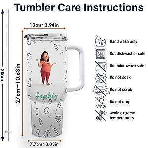 Personalized Nurse Tumbler 40oz -bariatric nurse-Custom Name Insulated Travel Mug with Handle & Straw, Gift for Nurses, Medical Workers, Appreciation, Mother's Day LmfBoT