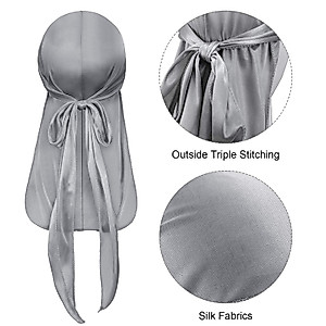 SATINIOR 6 Pieces Kids Satin Silk Durag Caps Wave Wide Strap Headwraps Long Tail Turban Beanies for Boys Girls, Multicoloured, Medium