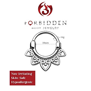 Forbidden Body Jewelry 14g Surgical Steel Tribal Fan Cartilage and Septum Hoop with Click Closure