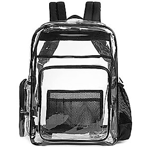 TACVEL Large Heavy Duty Clear Backpack Durable Transparent See Through Bag (Black)