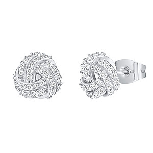 PAVOI Sterling Silver Cubic Zirconia Love Knot Stud Earrings, Plated in 14K White Gold