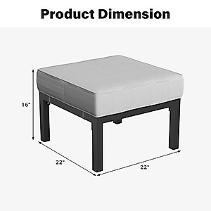 Solaste Outdoor Footstools Patio Ottoman Set of 2, Aluminum All-Weather Outdoor Footrest Seat with Removable Cushions, Patio Furniture Ottomans for Garden, Backyard, Poolside-Grey