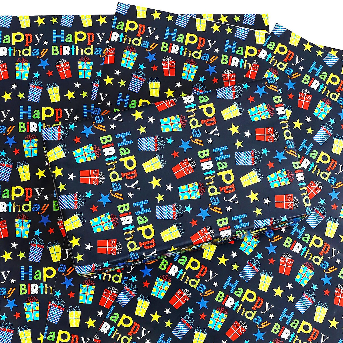 BOLIANNE Birthday Wrapping Paper Sheets - Colorful Happy Birthday Gift Wrap Paper for Boys Girls Kids Men Women - Gift Wrapping Paper for Holiday - 3 Sheets, 20 X 29 Inch, High Gloss