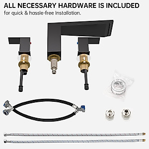 BESy Waterfall Roman Tub Faucets, Deck Mount Bathtub Faucets Set, Garden 3 Holes Two Handles Widespread Bath Tub Filler Soaking Jacuzzi Tub Faucets with Valve, cUPC Supply Hoses, Matte Black