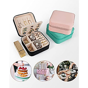 FireKylin Travel Jewelry Case for Women, Small Jewelry Box for Travelling, PU Leather Ring Earring Necklace Bracelet Holder Organizer (Black)