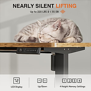 Furmax Electric Standing Desk, 47 x 24 Inches Height Adjustable Desk with Removable Casters, Home Office Computer Desk (Brown)