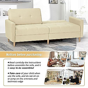 BIVVI Convertible Folding Loveseat Couch 77” Long Linen Fabric Sofa Bed with Adjustable Backrest and Wooden Legs,Large Sleeper Lounge Couch for Living Room Dorm Guest Home Office Apartment,Beige