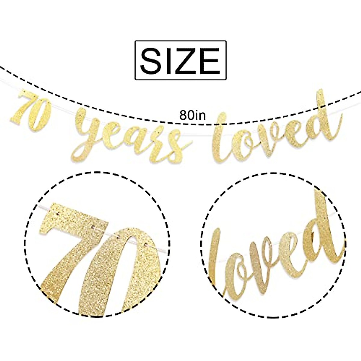 Gold Glitter 70 Years Loved Banner - 70th Birthday Banner for Women/men,happy 70th Birthday Banner,70th Mom/daddy Birthday Party Decoration Banner,70th Wedding Anniversary Banner