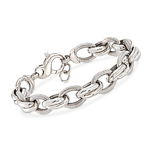 Ross-Simons Italian Sterling Silver Textured and Polished Multi-Link Bracelet. 8 inches