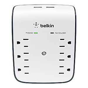 Belkin 6-Outlet Wall Surge Protector w/ 2 USB Ports - Wall Mountable w/ Premium Protection Against Surges - Safe Charge for Mobile Devices, Tablets, Small Appliances, & More - 900 Joules of Protection