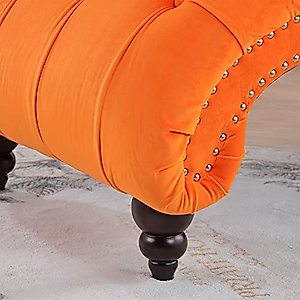 Fulocseny Tufted Velvet Chaise Lounge Indoor,Leisure Accent Chair Upholstered Couch,Velvet Chaise Lounge Chair,Tufted Armless Chaise Lounge,Velvet Fabric+Wood Frame+Foam +Wood Legs (Orange)