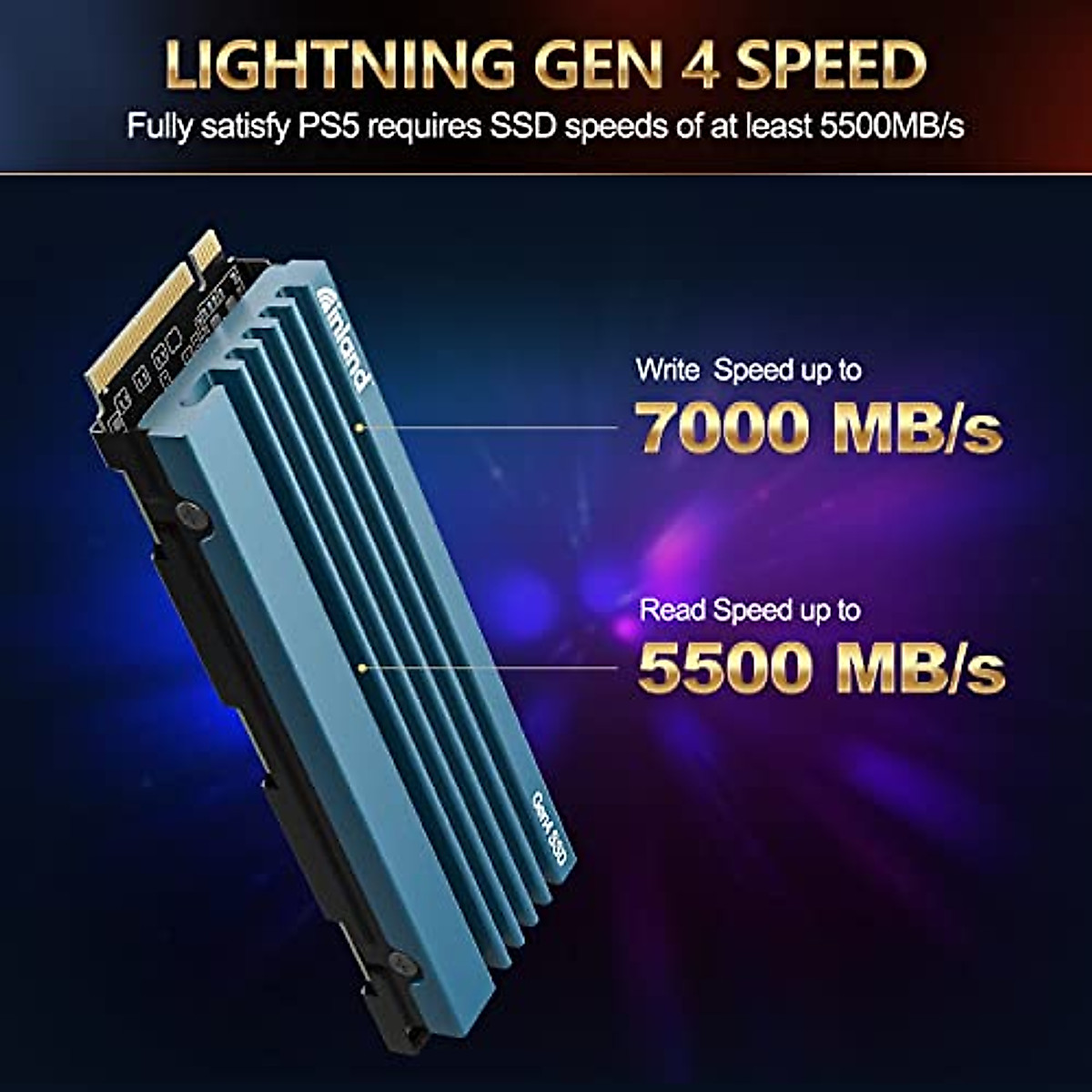INLAND 1TB Gaming Performance Plus NVMe Internal Gaming SSD Solid State Drive with Heatsink Optimized for PS5 - Gen4 PCIe, M.2 2280, DRAM Cache, 176-Layer TLC 3D NAND Flash, Up to 7000MB/s