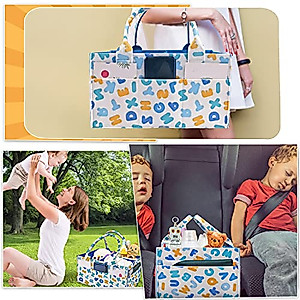 Felt Baby Diaper Caddy Organizer - Changing Table and Car Organizer for Diapers and Baby Wipes, Gift Registry For Baby Shower, Nursery Storage Basket and Bin, Blue Letters