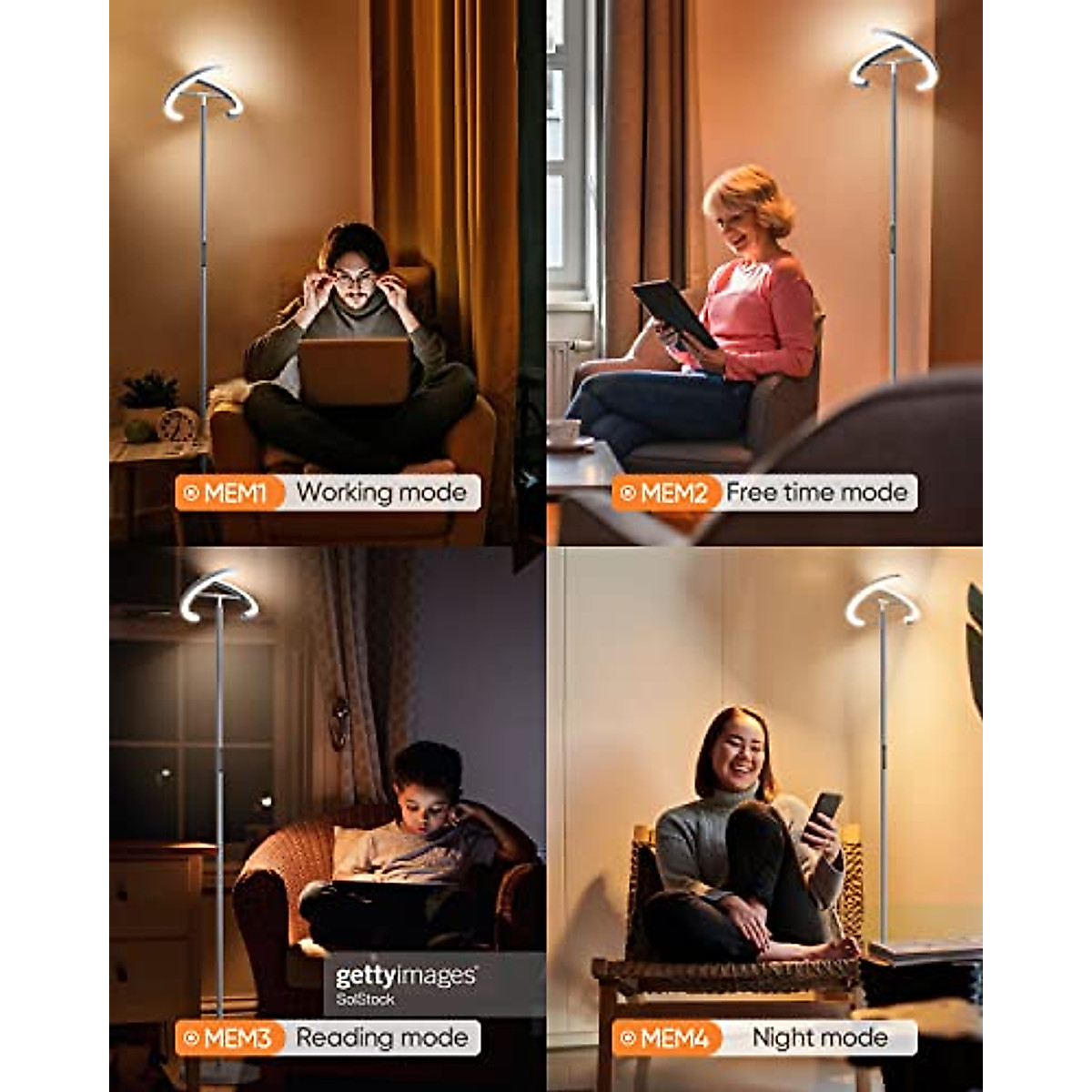 SIBRILLE Floor Lamps for Living Room, Modern Stepless Dimmable Standing Lamp with Remote Control, 20W 3000-6000K LED Rotatable Floor Light Uplighter Stand up Lamp Tall Lamp for Bedroom Office