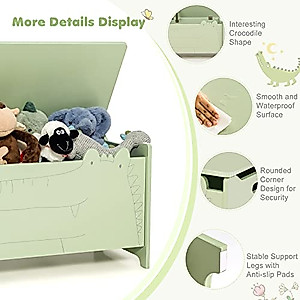 Costzon Wooden Toy Box, Kids Large Trunk Chest w/Safety Hinge & Handles, Flip-Top Storage Organizer for Children’s Playroom Bedroom Living Room Entryway (Green)