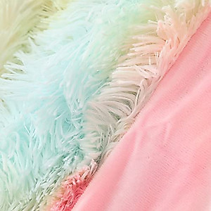 YOU SA Colorful Rainbow Design Shaggy Faux Fur Blanket Ultra Plush Long Hair Decorative Throw Blanket 51''x63'', Rainbow-1