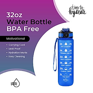 32 oz Water Bottle with Times to Drink and Straw. With clearly marked times to drink throughout the day and a convenient straw for spill-proof sipping, track your water intake and stay hydrated.