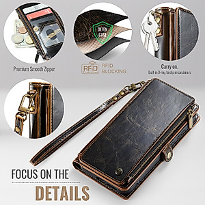 Defencase Compatible with Galaxy A54 5G Case Wallet with RFID Blocking Card Holder for Women Men, PU Leather Magnetic Snap Flip Zipper Strap Wallet Phone Case Fit for Samsung Galaxy A54 5G, Coffee