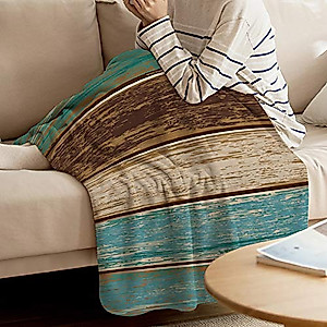 Vandarllin Retro Rustic Wood Texture Super Soft Throw Blankets Teal Green Brown Fluffy Fuzzy Flannel Bed Blanket Decorative for Home Sofa Couch Chair Living Bedroom (50x60 Inch)