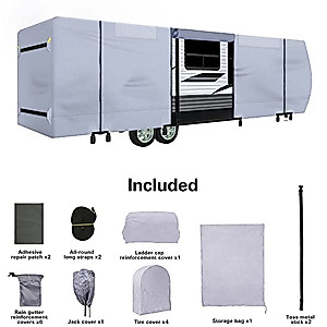 Weize Travel Trailer RV Cover - 5 Layers 300D Oxford Camper Cover，Suitable for 24'1''-26' Motorhomes, with Tire Cover，Waterproof Protection and Anti-UV