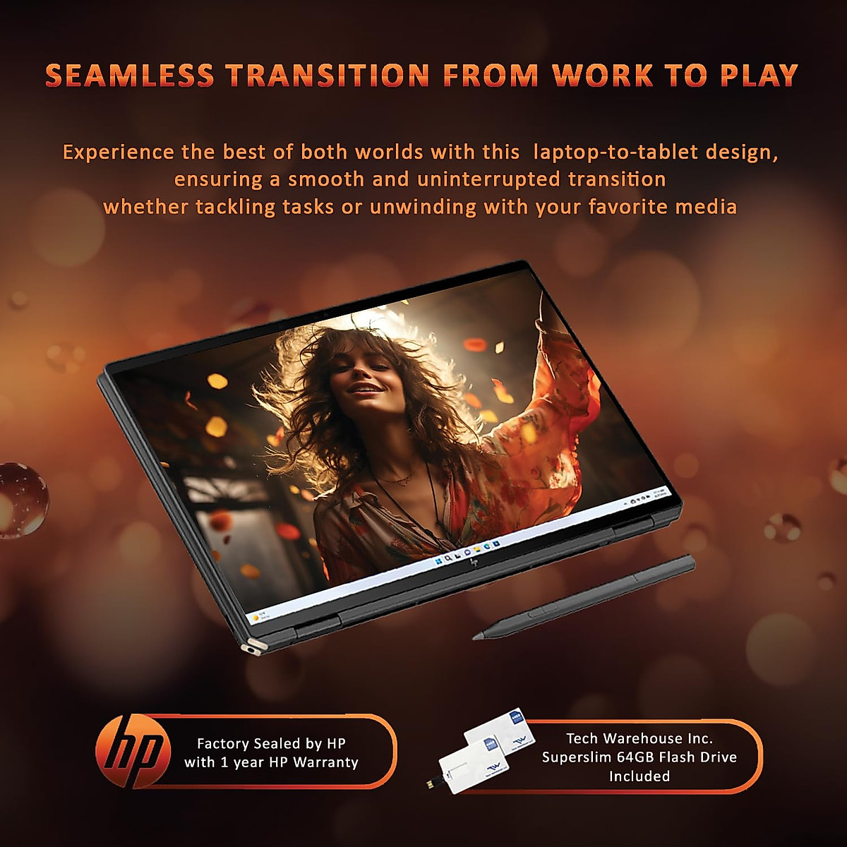 HP Spectre 16T x360 Intel Core Ultra 7 13th Gen, 32 GB RAM, 1TB SSD, Win 11 Pro, Intel Arc 4GB, 16" 2.8K OLED Touchscreen, Tilt Pen, 64GB TW Flashdrive