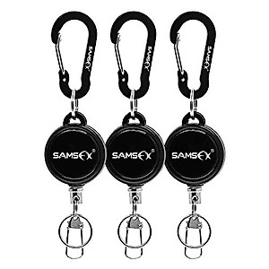 SAMSFX Fly Fishing Zinger Retractor for Anglers Vest Pack Tool Gear Assortment Combo 3pcs in Pack (Carabiner and Retractors, 24" Nylon Cord)