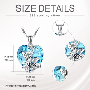 Plesitep Frog Necklace Sterling Silver Frog Pendant Necklace Jewelry present for Women Embellished with Heart Crystal from Austria March Birthstone