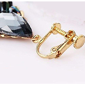 CNCbetter Women Fashion Charms Black Crystal Charms Long Dangle Tassel Screw Back Clip On Earring