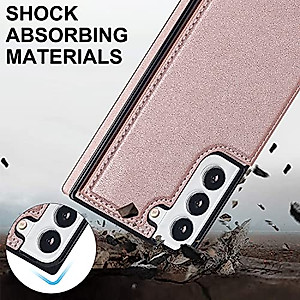 DEFBSC Compatible with Samsung Galaxy S22 Case, Crossbody Wallet Case, Adjustable Detachable Lanyard Neck Strap with Kickstand Leather Card Holder Protective Cover-Rose Gold