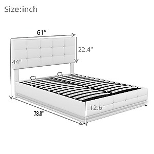 Harper & Bright Designs Full Lift Storage Bed with LED Lights and USB Charger, PU Upholstered Full Platform Bed with Hydraulic Storage System, No Box Spring Needed (Full, White)