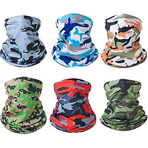 Sheliky 6Pcs Summer UV Protection Cooling Neck Gaiter Face Cover Scarf Outdoor Balaclava Bandana Headband for Men Women Fishing Cycling Running (Pack B)