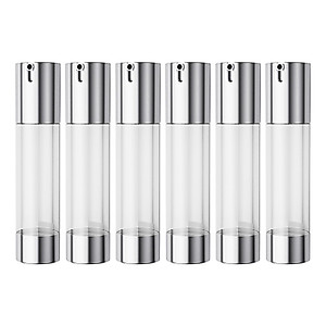 longway 1.7oz/50ml Airless Pump Bottles Silver Airless Cosmetic Cream Pump Bottle Travel Size Dispenser Refillable Containers（Pack of 6）