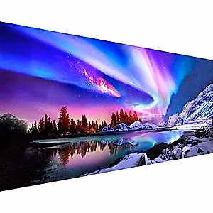 5D Diamond Art Painting，Large Aurora Diamond Painting Kits for Adults，DIY Full Drill Crystal Rhinestone Arts and Crafts，Gem Art Painting with Diamond Home Wall Decor Forest Lake (27.5 X 15.7inch)