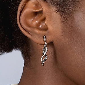 Jewelili Sterling Silver Treated Black and Natural White Round Diamond Accent Twisted Infinity Dangle Earrings