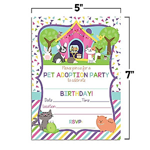 Plush Stuffed Animal Adoption Themed Birthday Party Invitations for Kids, 20 5x7 Fill In Cards with Twenty White Envelopes by AmandaCreation