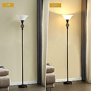 RAYINIGHT Floor Lamp for Living Room, 72" Modern Bedroom Standing Lamp with 8W LED Bulb, 3000K Eye Protection Torchiere Floor Lamp for Bedroom, Office, Living Room(Red Brown)