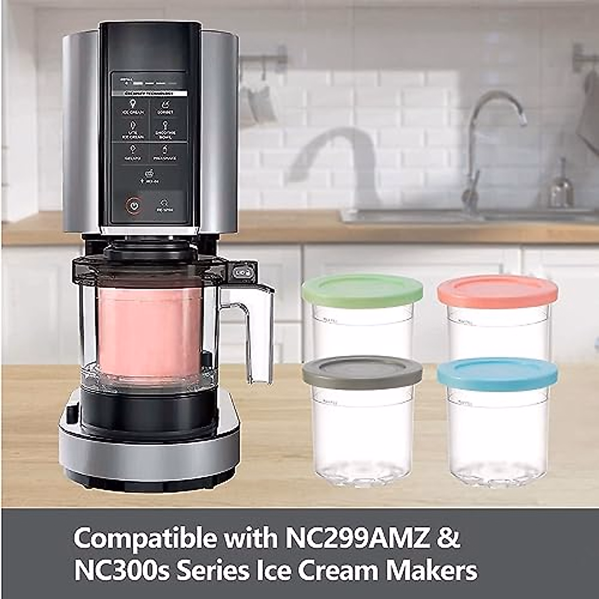 REMYS Creami Pints and Lids - 4 Pack, for Ninja Creami Deluxe,16 OZ Ice Cream Pint Cooler Bpa-Free,Dishwasher Safe Compatible NC301 NC300 NC299AMZ Series Ice Cream Maker