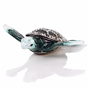 SEVENBEES Small Green Sea Turtle Trinket Box Hinged Hand Painted Enameled Sea Turtle Figurine Jewelry Box Gift for Home Decor