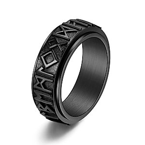 8mm Vintage Norse Viking Symbol Spinner Ring, Celtic Triangle Knot Band Rings Nordic Rune Anxiety Rotating Ring Talisman Amulet Protection for Men Women Size 6