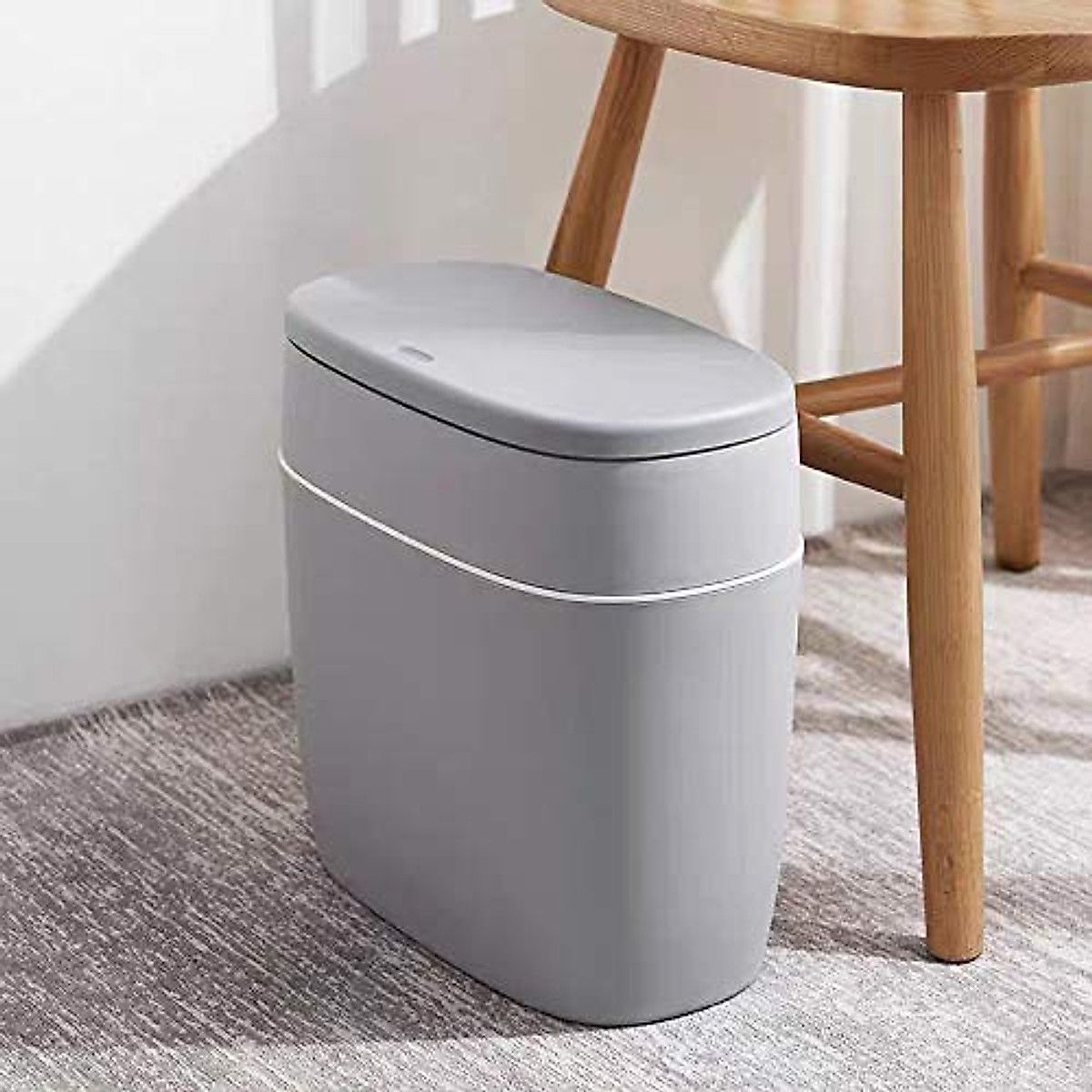 CY craft Plastic Trash Can with Lid,10L/2.6 Gallon Garbage Can,Modern Grey Waste Basket Thin Trash Cans for Bathroom,Living Room,Office,Kitchen and Narrow Spaces