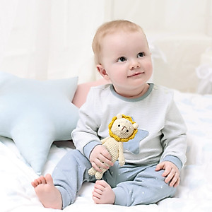 Natural Crochet Stuffed Animal for Babies Newborn Knitted Doll Baby Rattle Soft Cotton Sleep Toy Baby First Friend Gift for Baby Shower, Christmas, Birthday