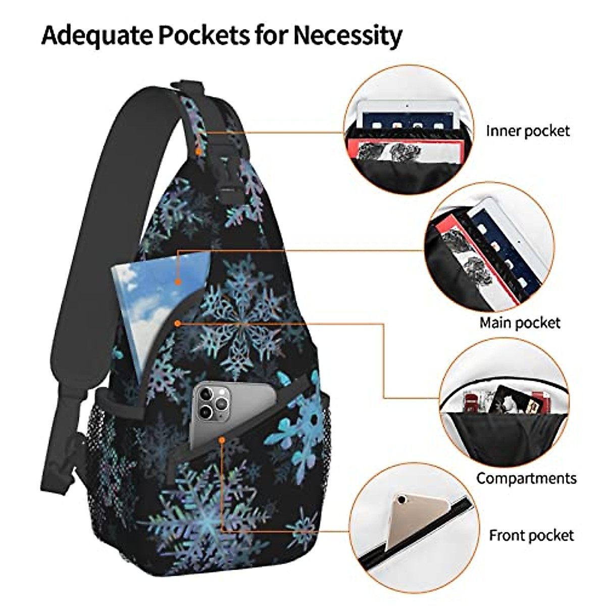 JSHXJBWR Christmas Snowflakes Chest Bags Winter Holiday Xmas Crossbody Sling Bag Travel Hiking Backpack Casual Shoulder Daypack For Women Men