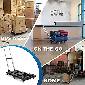 Mount-It! Folding Hand Truck Dolly Cart | Lightweight Foldable Cart with Wheels Heavy Duty with Elastic Cord for Luggage, Travel Moving, Office and Light Industrial Use