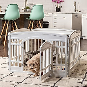IRIS USA 24" Exercise 4-Panel Pet Playpen with Door, Dog Playpen, Puppy Playpen, for Puppies and Small Dogs, Keep Pets Secure, Easy Assemble, Fold It Down, Easy Storing, Customizable, White