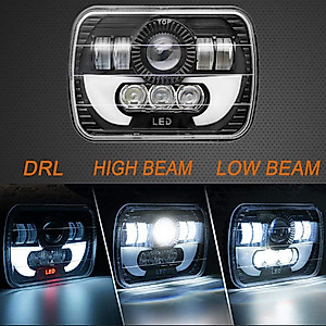 AMUNIESUN 120W Rectangle 7x6 5x7 Inch Headlights 6052 6054 H5054 H6054 Headlight DRL Hi/Low Sealed Beam H4 Plug Compatible With GMC Ford Chevy Chevrolet Cargo Van Express Nissan