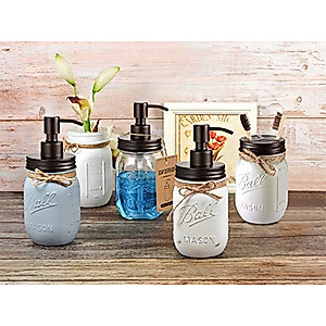 Mason Jar Bathroom Accessories Lids Set(4pcs) - Jar Not Included - Soap Dispenser,Toothbrush Holder, Apothecary Storage Jars Lids for Regular Mouth Mason Jars - Rustproof Stainless Steel，Bronze