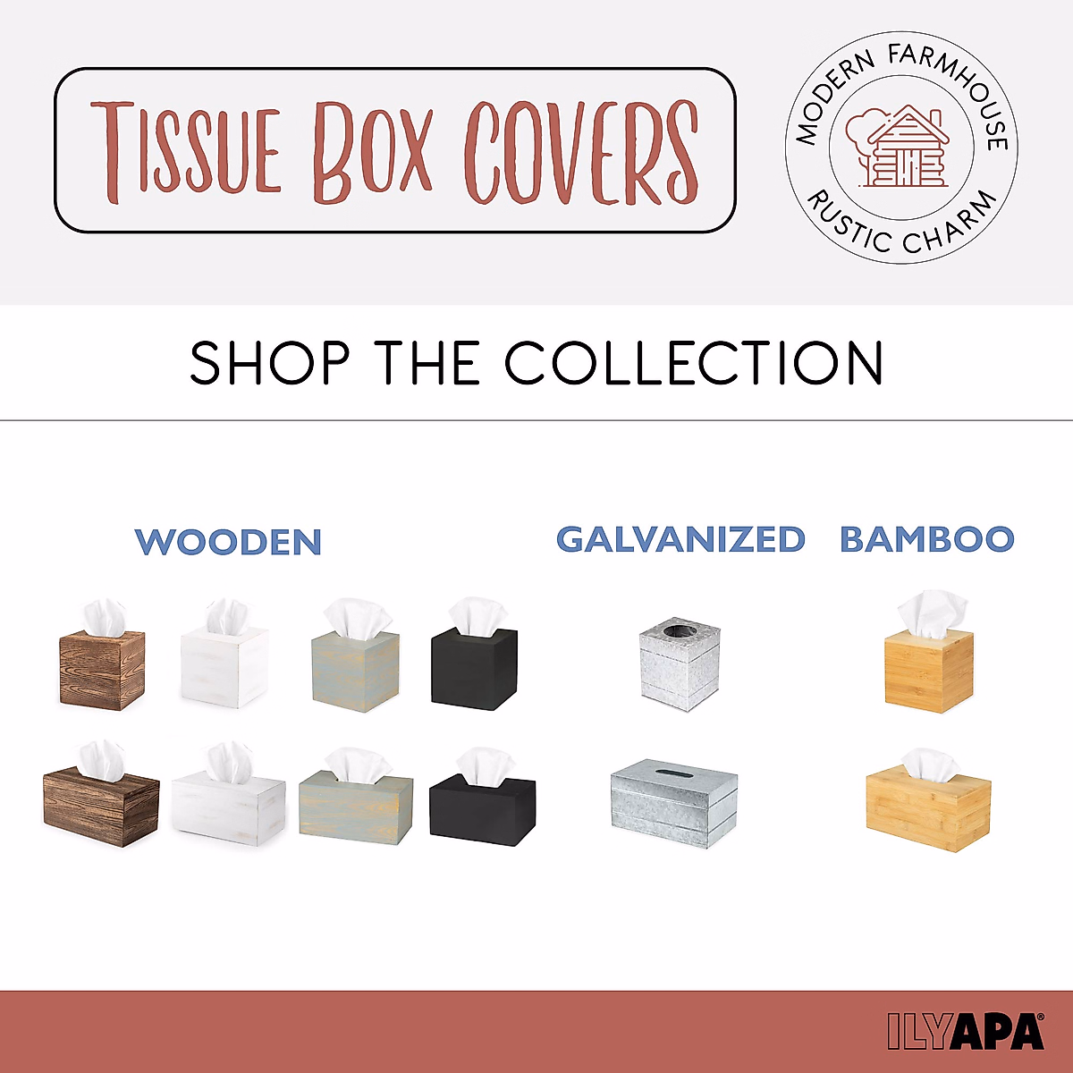 Ilyapa Wood Tissue Box Cover Rectangular - Rustic Farmhouse Wooden Tissue Holder
