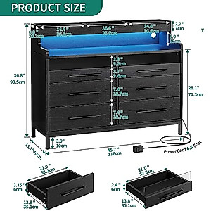 YITAHOME 6 Drawer for Bedroom, Dressers & Chests of Drawers with with LED Light, Modern Closet Dresser with Open Shelf Storage for Bedroom, Living Room, Entryway, Hallway, Black